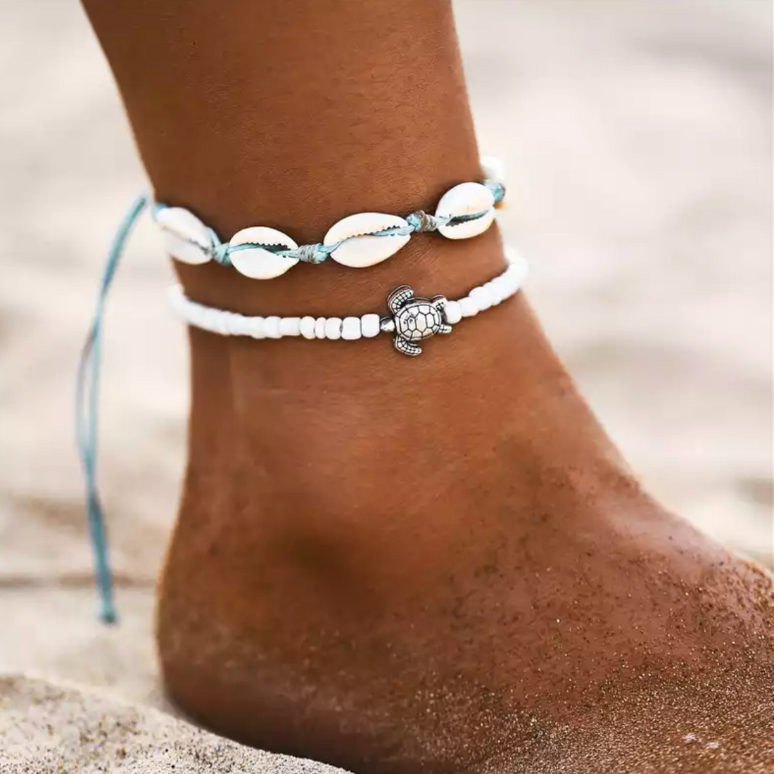 Sea Turtle Anklet | Turquoise Anklet with Cowrie Shells | Beach ...